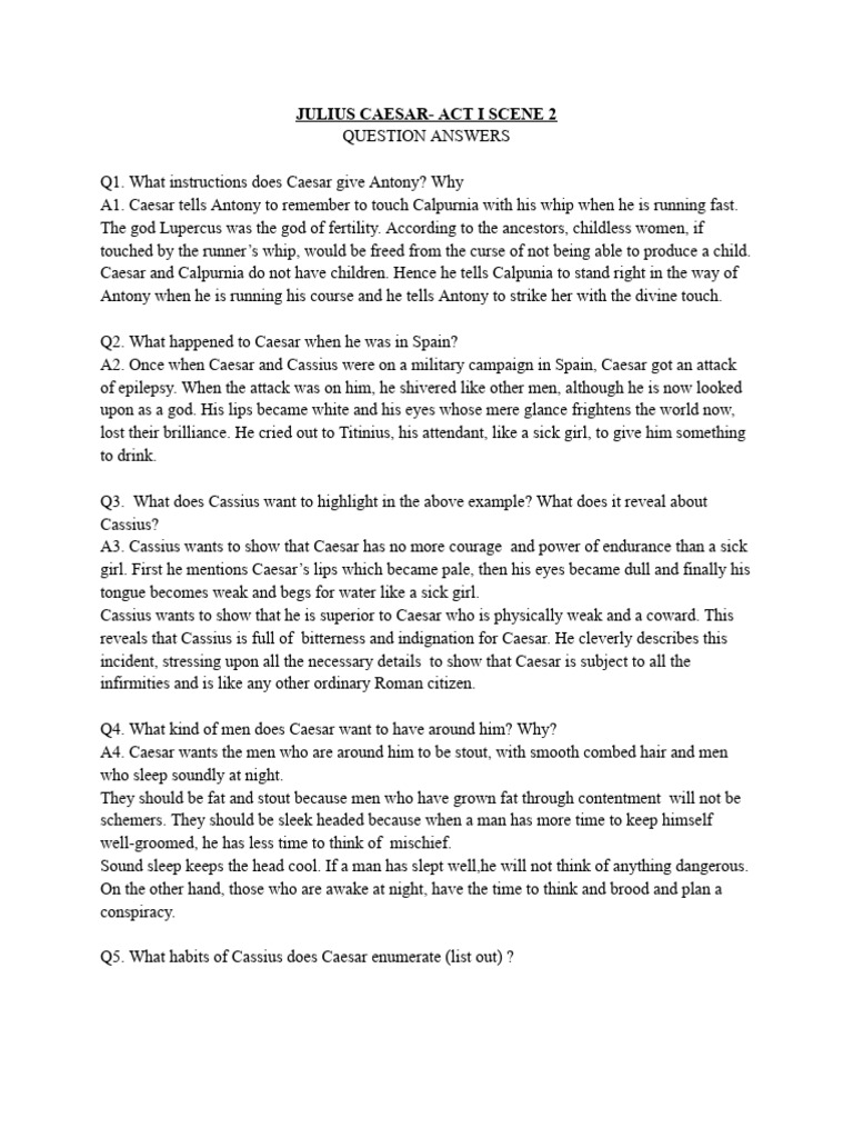 Julius Caesar Qs Ans Act I SC 2 | PDF | Julius Caesar