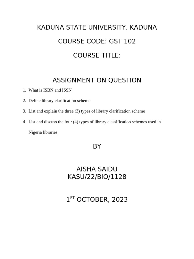 Kaduna State University | PDF