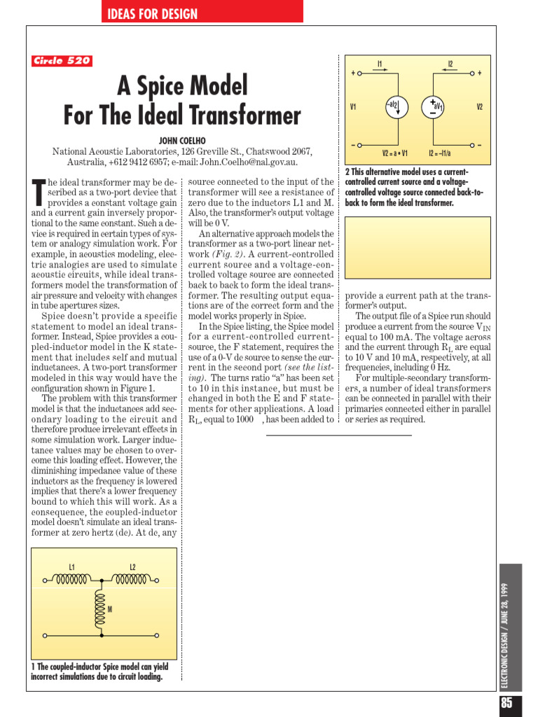 A Spice Model For The Ideal Transformer | PDF | Inductance | Spice