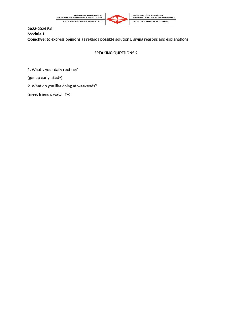 Speaking 2 Questions | PDF