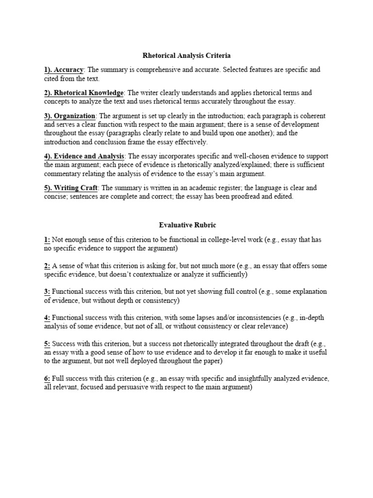 Criteria For Rhetorical Analysis Essays | PDF