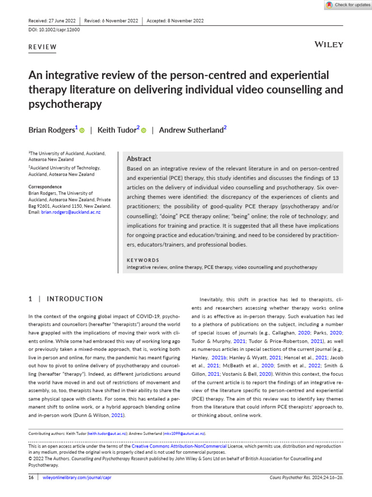 Couns and Psychother Res - 2022 - Rodgers - An Integrative Review of ...