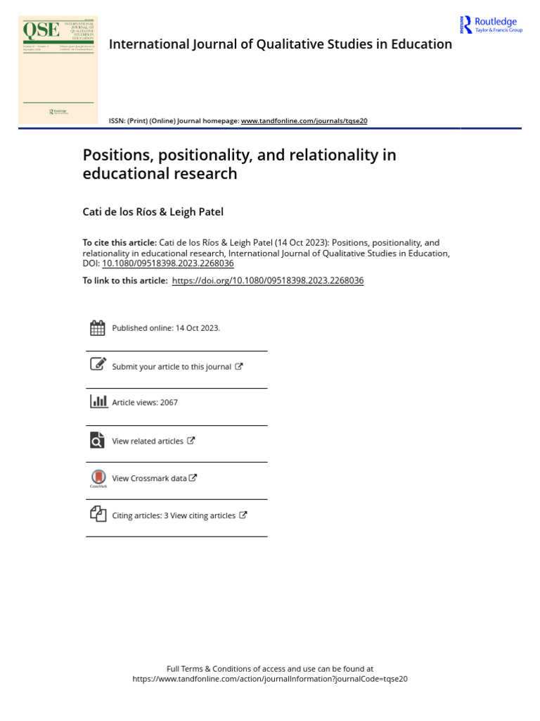Positions positionality and relationality in educational research | PDF ...