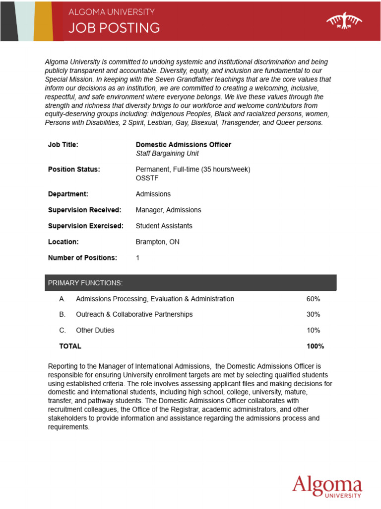 External-Job-Posting-Domestic-Admissions-Officer | PDF | University And ...