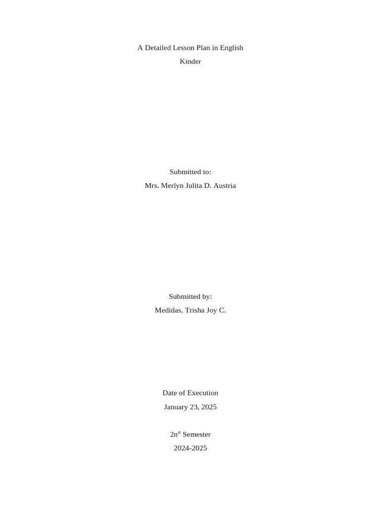 ENG- KINDER SECTION 1 (Rr- Review) | PDF | Lesson Plan | Behavior ...