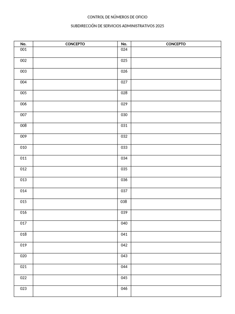 CONTROL DE NÚMEROS DE OFICIO | PDF