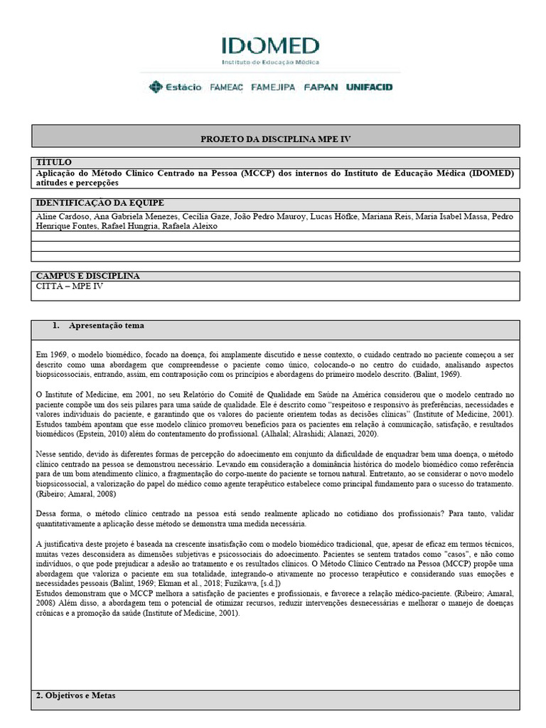 Aplicação Do Método Clinico Centrado Na Pessoa (MCCP) Dos Internos Do ...