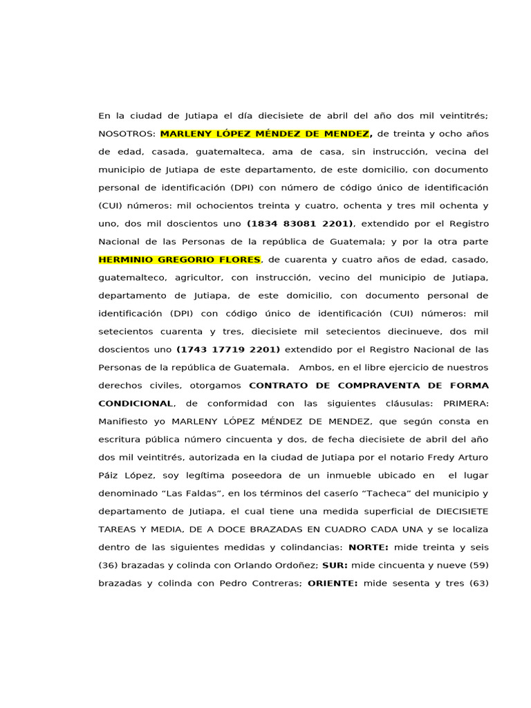 Compraventa Condicional - Marleny Lopez Mendez y Herminio Gregorio ...