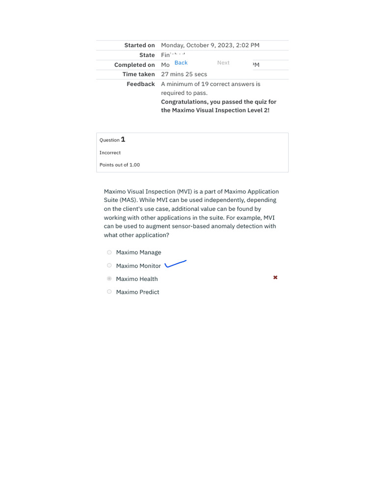 Maximo Visual Inspection Level 2 Quiz - Attempt Review | PDF | Ios ...