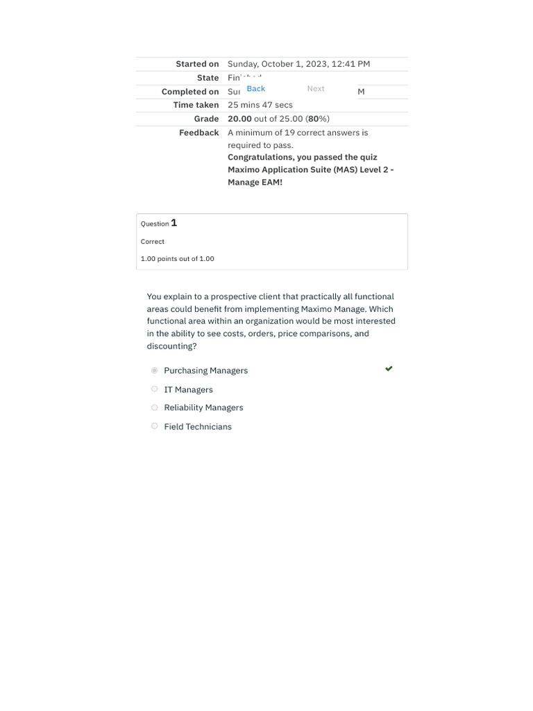 Maximo Manage EAM Level 2 Quiz Results | PDF | Asset Management ...