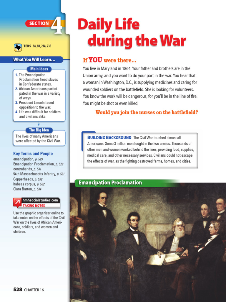 Chapter 16 Section 4 Reading | PDF | Emancipation Proclamation | Union ...