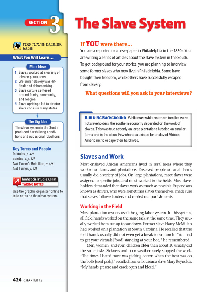 Chapter 13 Section 3 Reading | PDF | Slavery | Nat Turner