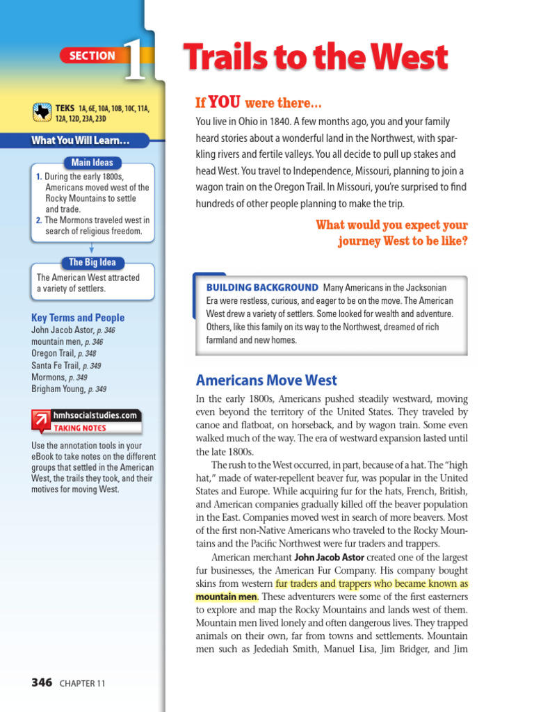 Chapter 11 Section 1 Reading | PDF | Oregon Trail | Mountain Man