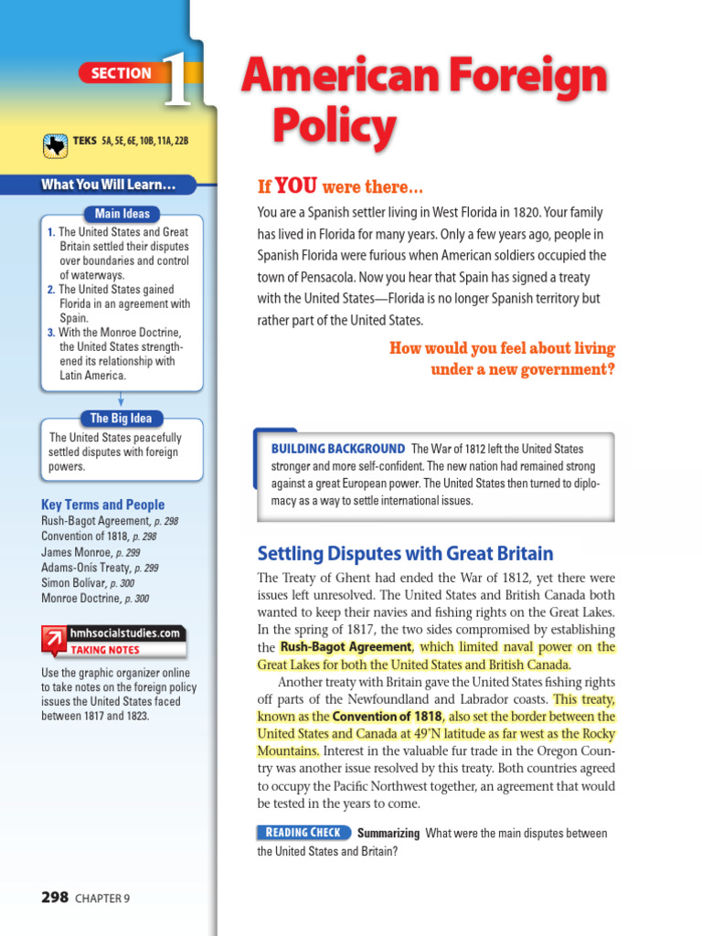 Chapter 9 Section 1 Reading | PDF | James Monroe | Florida