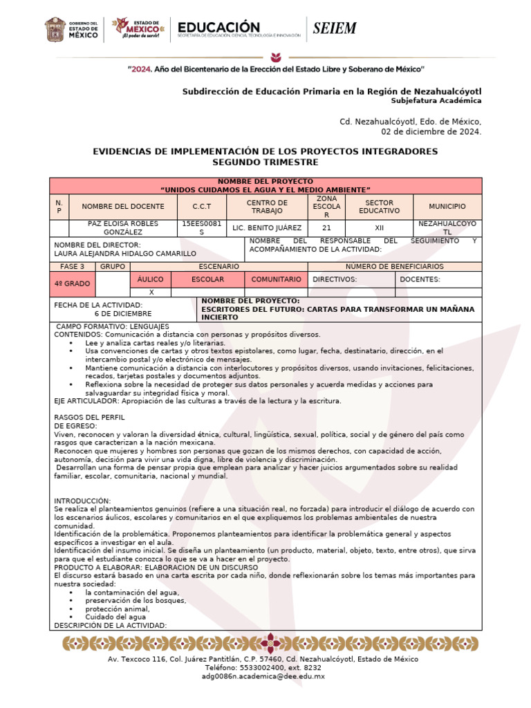 4º PAZ ELOISA Implementación Proyectos Integradores 2º Trim | PDF