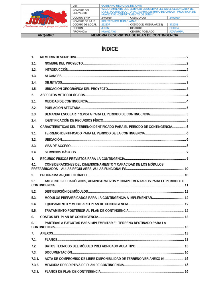 Mejoras Educativas en Chilca, Junín | PDF