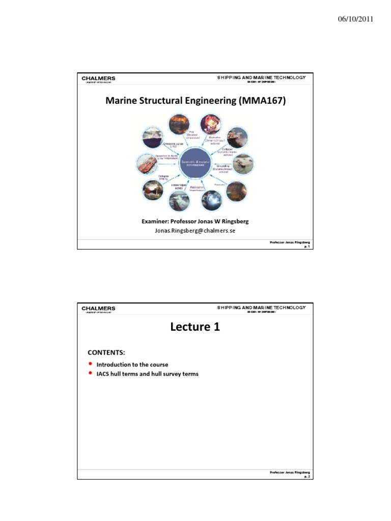 Marine Structural Engineering (MMA167) : Lecture 1 | PDF | Strength Of ...