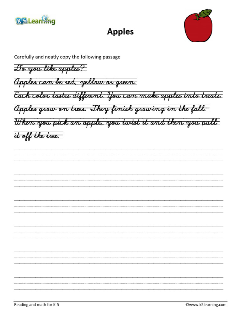 Cursive Writing - Apples Passage | PDF