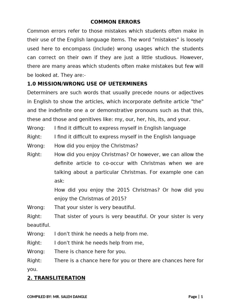 Common English Language Errors | PDF | Clause | Verb