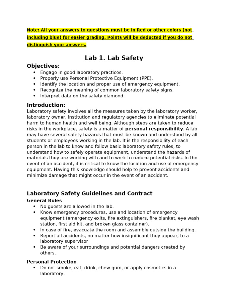 Lab 1. Lab Safety (1) | PDF | Occupational Safety And Health | Safety