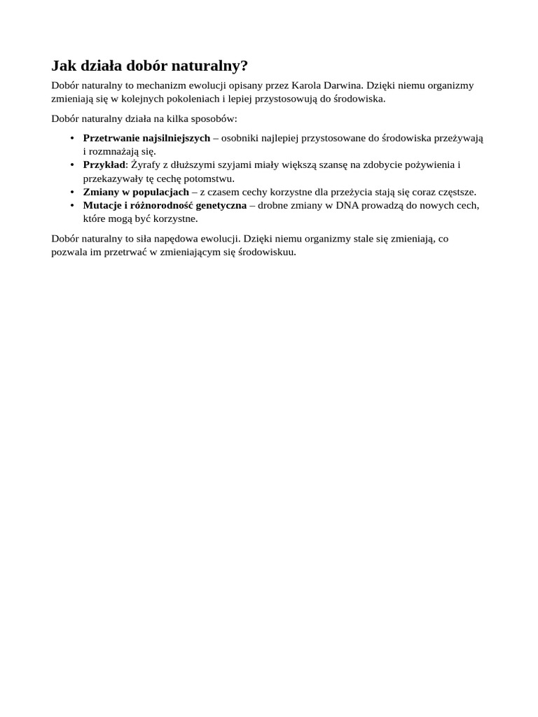 Jak Działa Dobór Naturalny | PDF