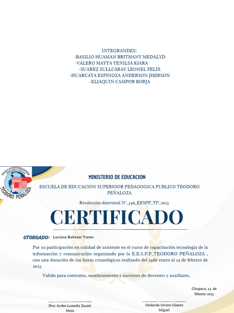 Certificado TIC 2025: Curso 120h EESPP Teodoro Peñaloza | PDF
