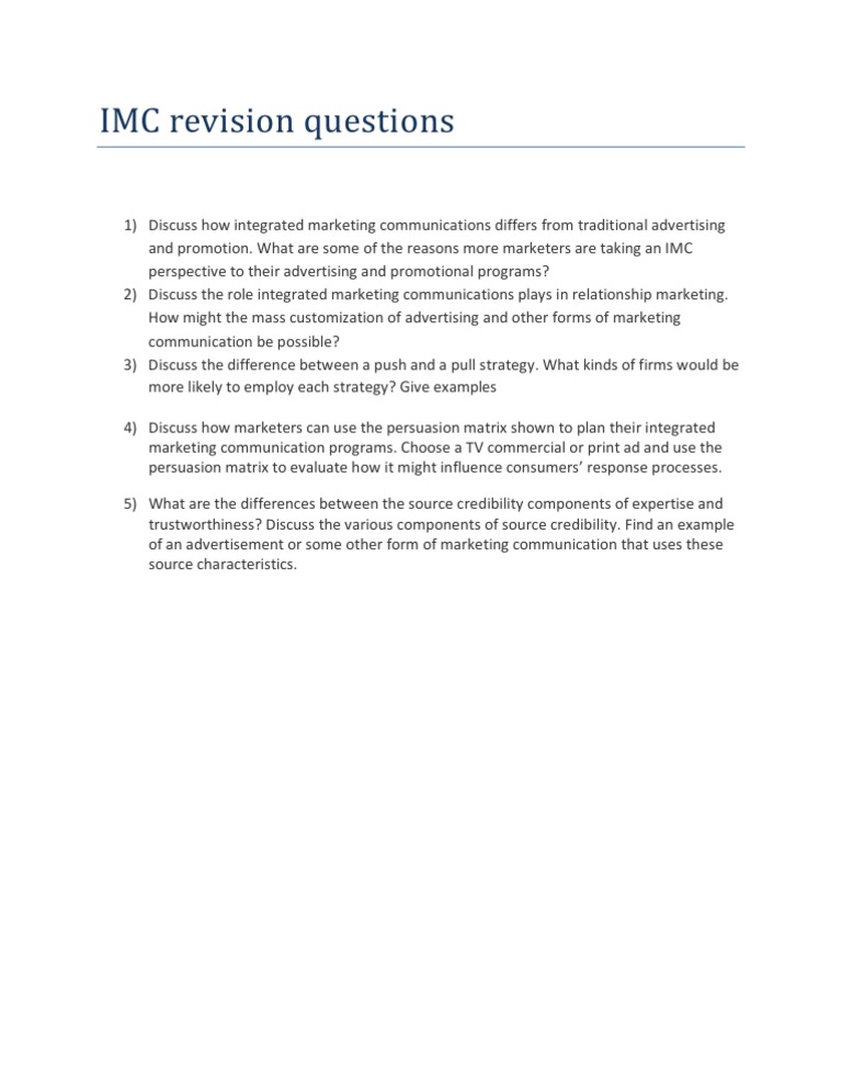 IMC Revision Questions | PDF