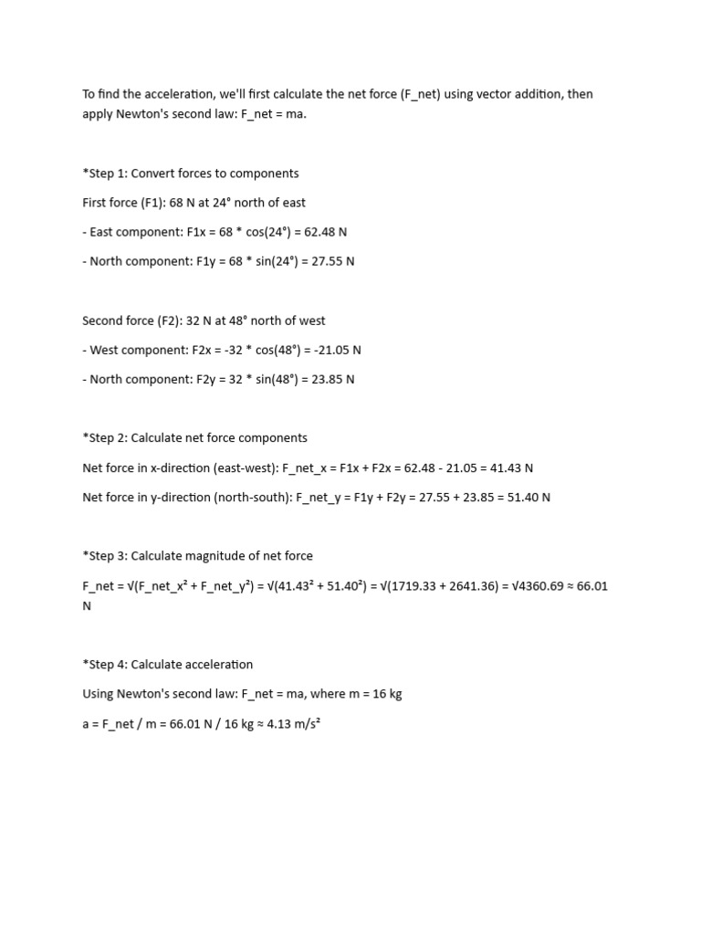 Calculate Acceleration from Forces | PDF