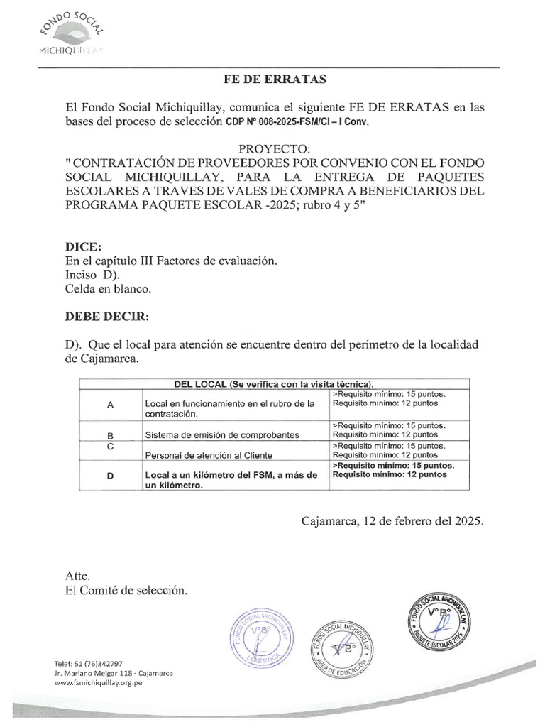 Fe de Erratas CDP 008 | PDF