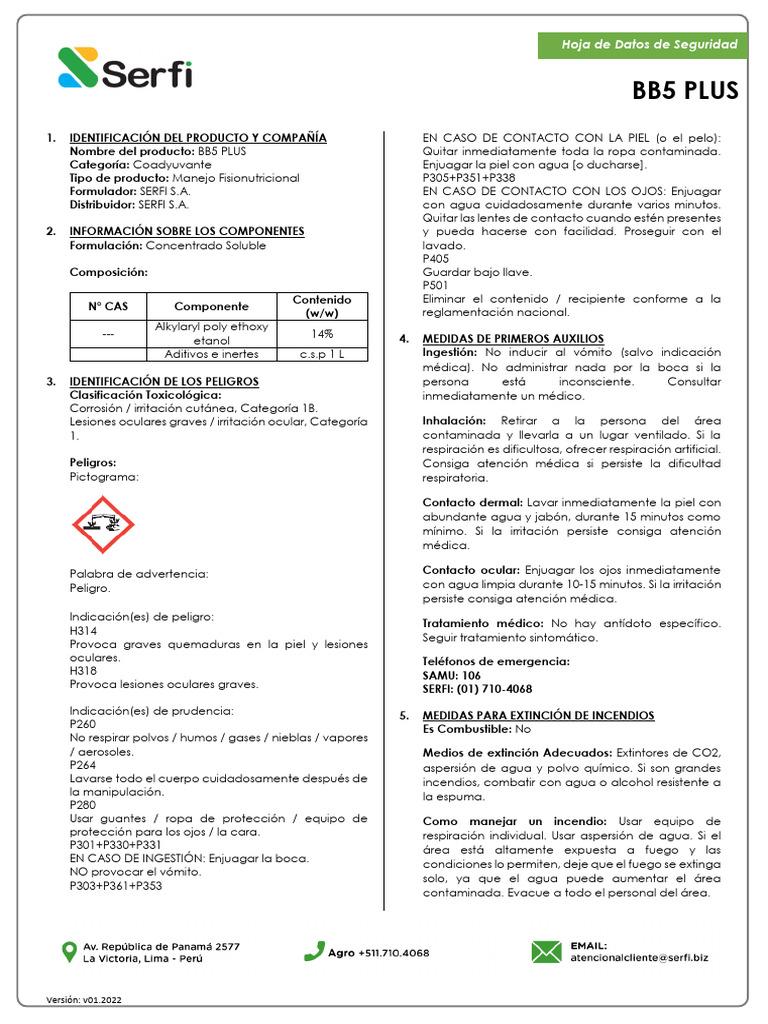 Seguridad y Manejo de BB5 PLUS | PDF | Agua