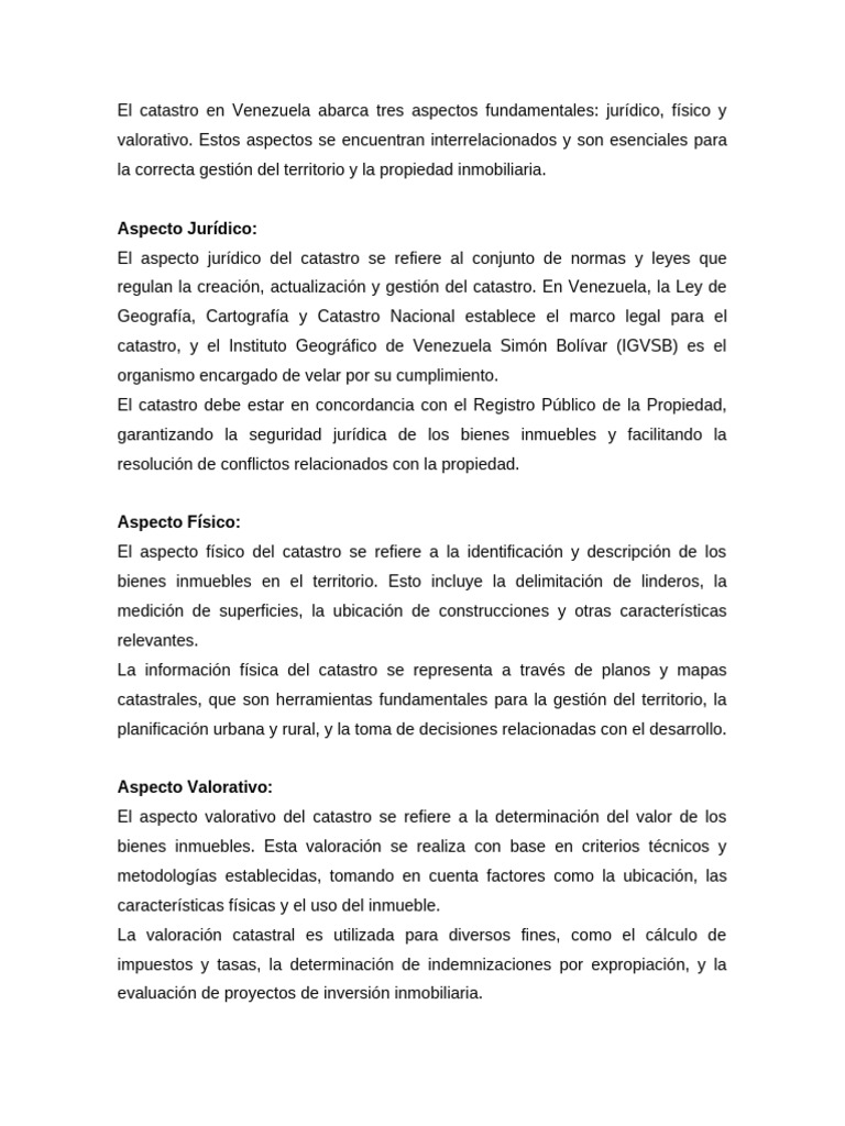 El catastro en Venezuela abarca tres aspectos fundamentales | PDF ...