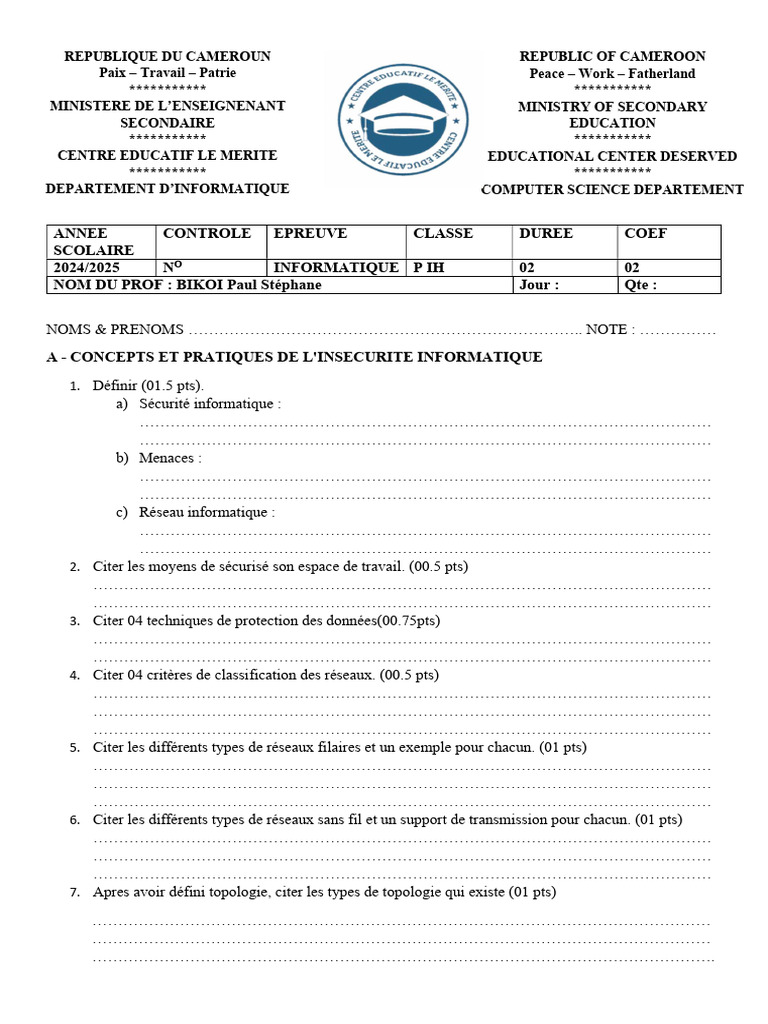 Épreuve Informatique Terminale A4 | PDF | Ingénierie informatique ...