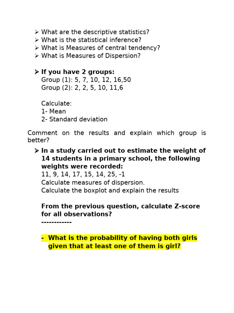 Statistics Task | PDF