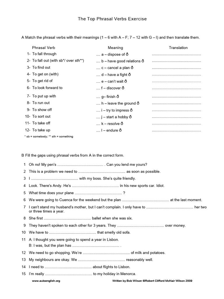 Phrasal verbs exercise doc | PDF