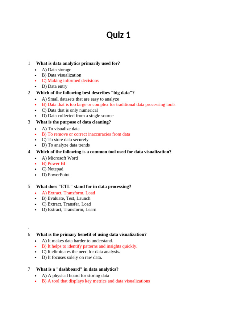 Data Analytics Quiz Overview | PDF