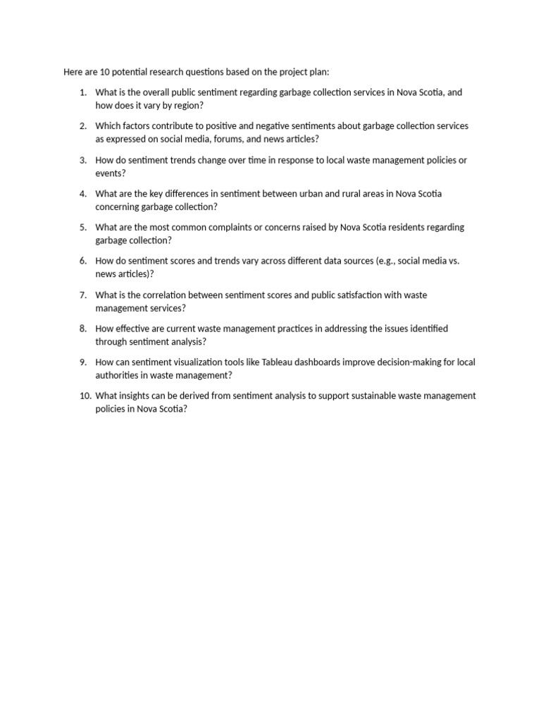 Here Are 10 Potential Research Questions Based On The Project Plan ...