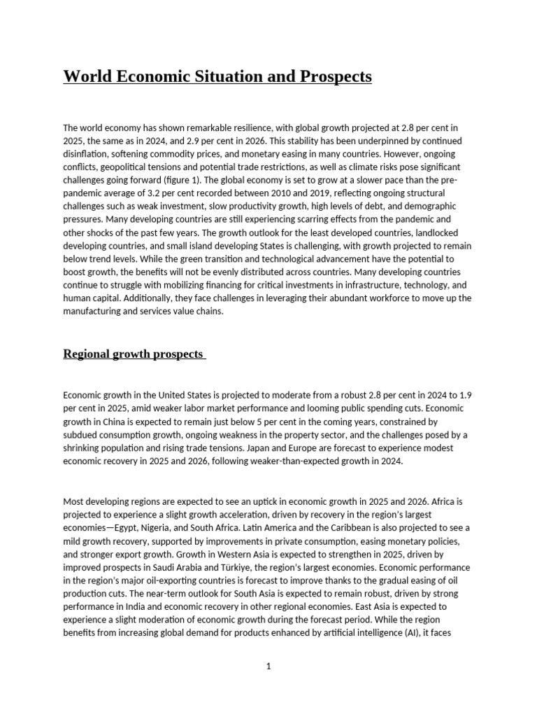 World Economic Situation and Prospects | PDF | Inflation | Economic Growth
