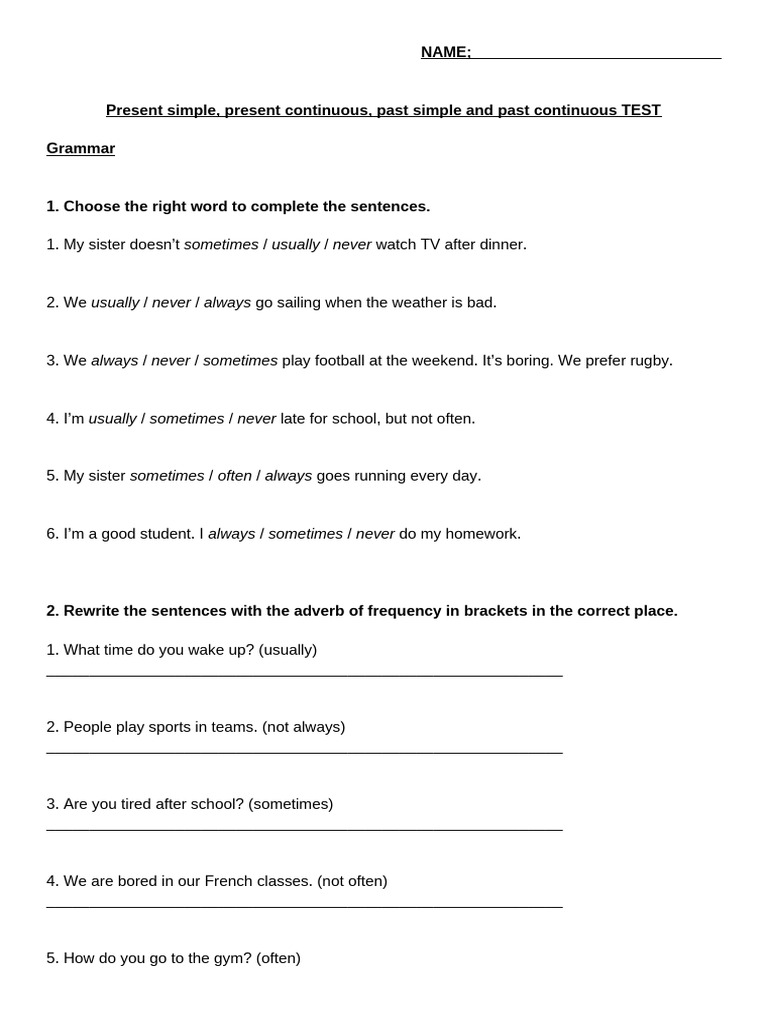 Present simple and conti Past simple and cont exercises | PDF ...