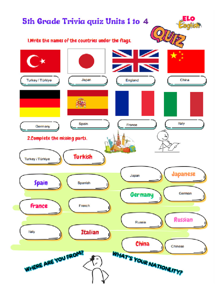 5th Grade Triva Quiz Units 1 To 4 - Answer Key | PDF