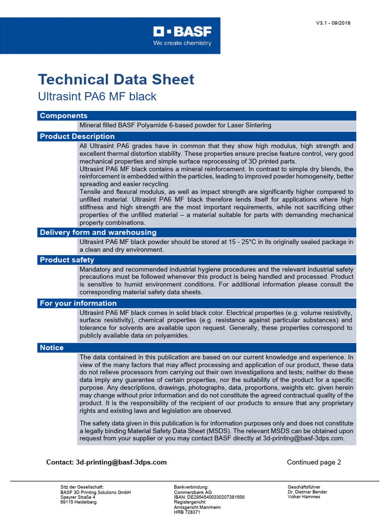Ultrasint PA6 MF Black Technical Data Sheet | PDF | Strength Of Materials | Materials Science
