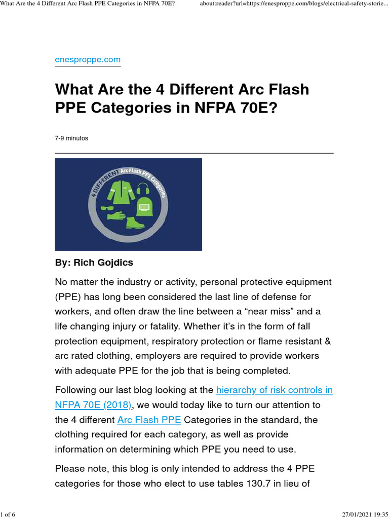 What Are The 4 Different Arc Flash PPE Categories in NFPA 70E | PDF ...