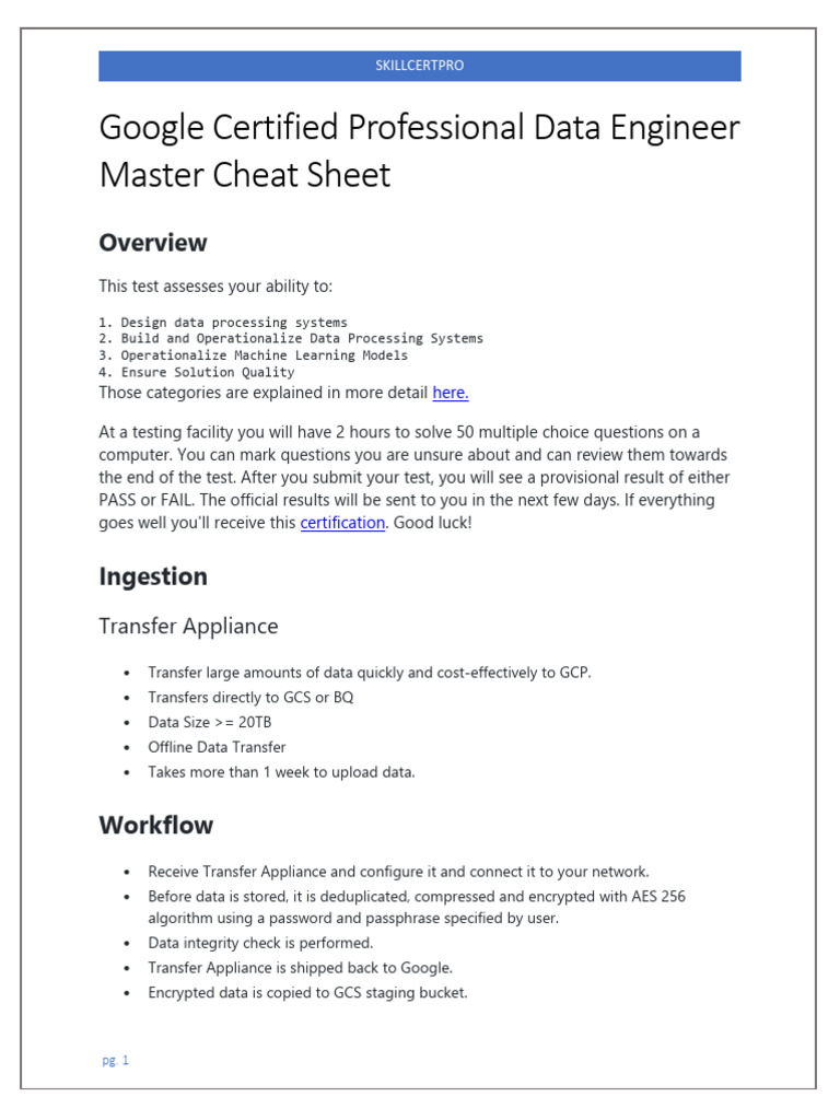 GCP Data Engineer Master Cheat Sheet | PDF | Database Index | Databases