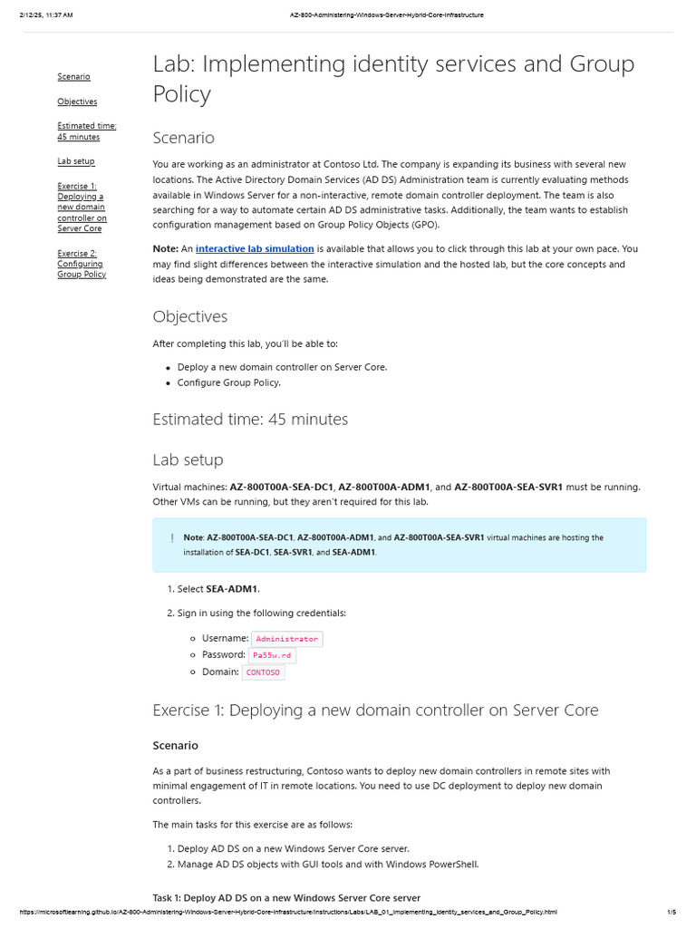 Lab - Implementing identity services and Group Policy | PDF | Group Policy | Active Directory