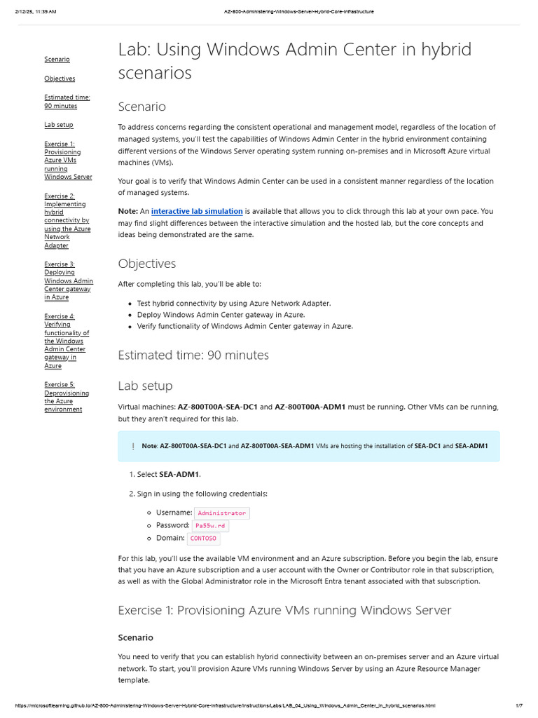 Windows Admin Center Hybrid Lab Guide | PDF | Microsoft Azure ...
