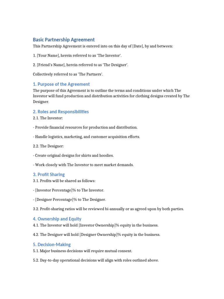 Basic Partnership Agreement | PDF