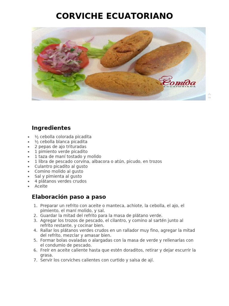 Ingredientes del Corviche Ecuatoriano | PDF | Maíz | Batata