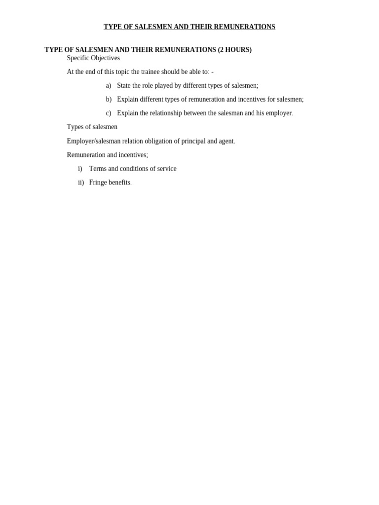 Salesmen Types and Compensation Overview | PDF | Sales | Salary