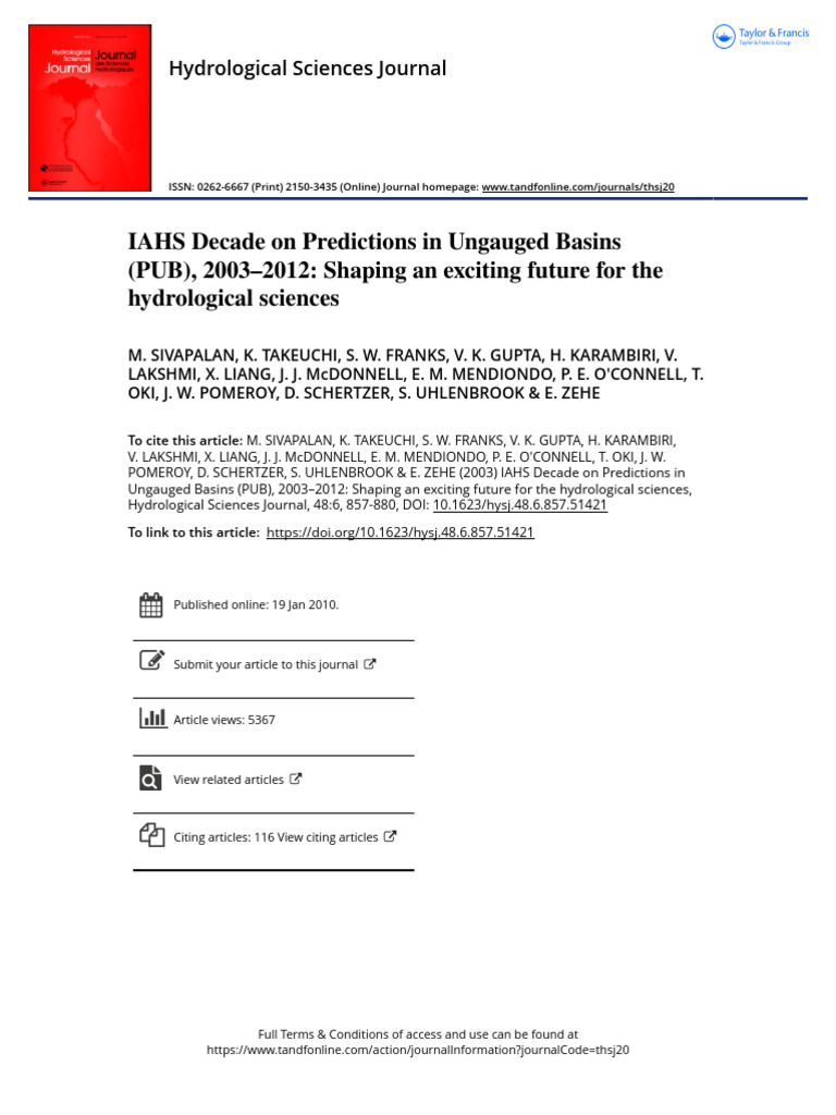 IAHS Decade On Predictions in Ungauged Basins PUB 2003 2012 Shaping An Exciting Future For The ...
