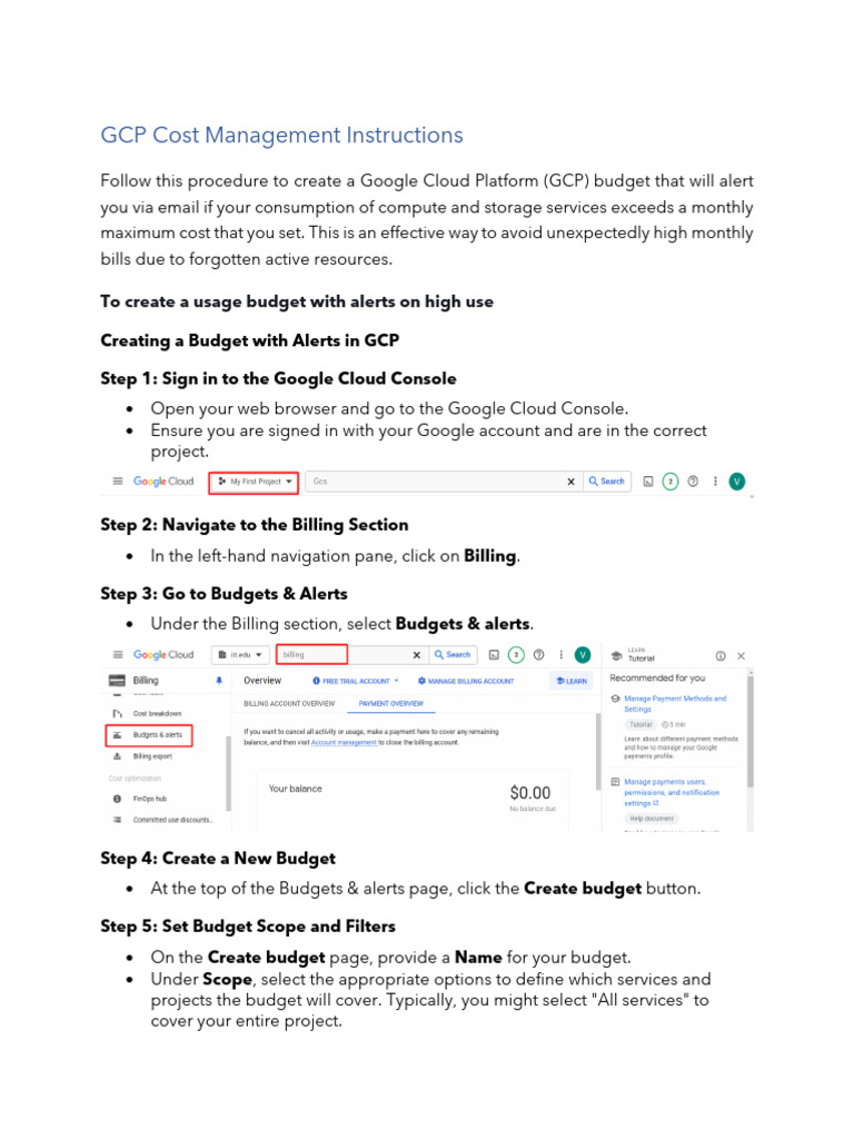GCP Cost Management Instructions | PDF