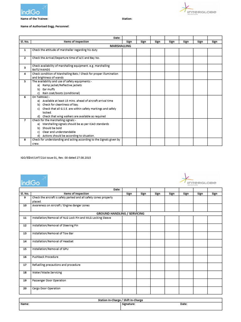 Line Maintenance Training Checklist Issue 01 | PDF | Transport Safety ...